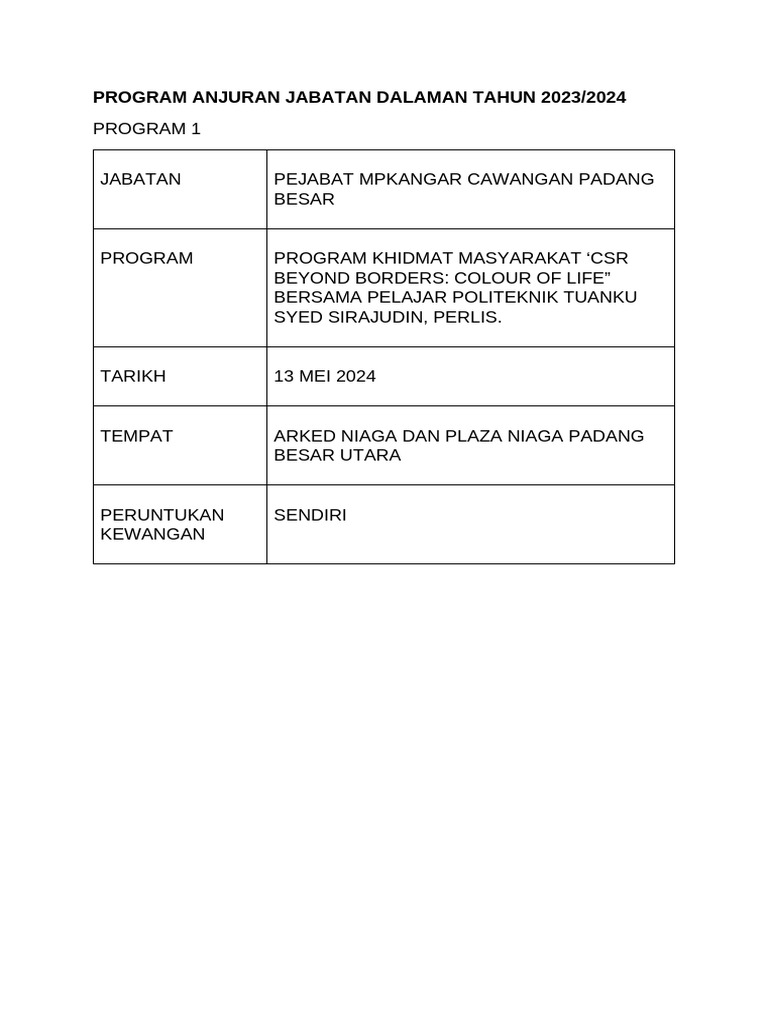 Program Anjuran Jabatan Dalaman Tahun 2023 | PDF
