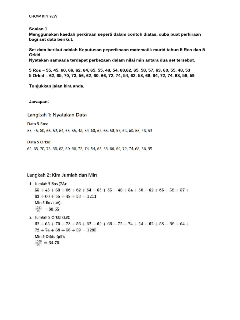 Langkah Pengiraan Ujian T Tidak Bersandar | PDF