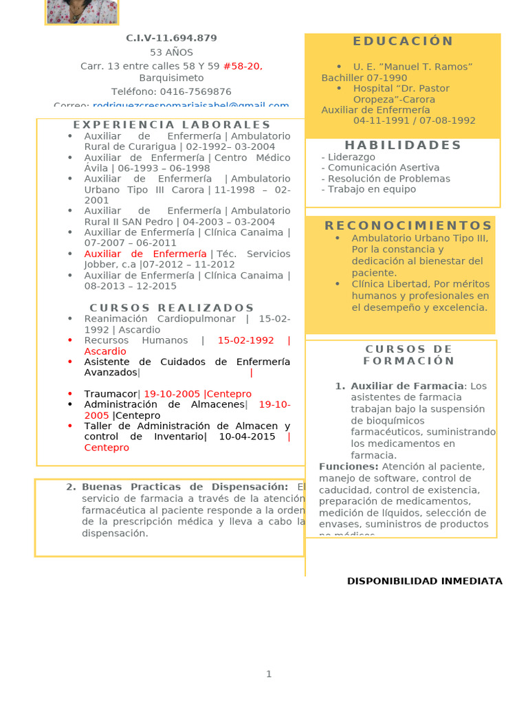 CV-María Rodríguez | PDF | Farmacia | Enfermería