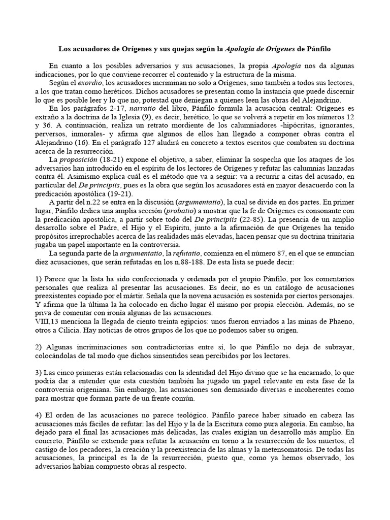 Los Acusadores de Orígenes y Sus Quejas Según La Apologia de Orígenes ...