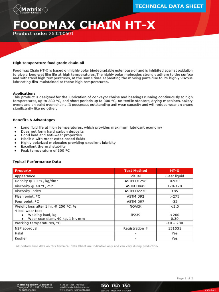 High-Temperature Food Grade Chain Oil | PDF | Viscosity | Lubricant