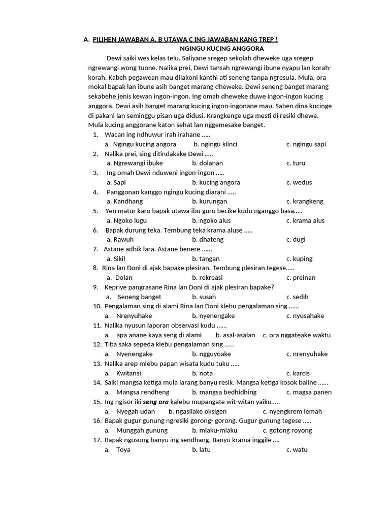 Soal B Jawa Kls 3 Terbaru | PDF