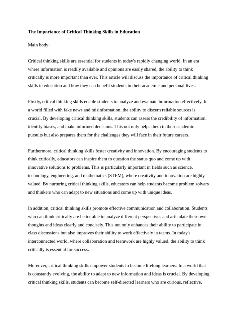 essay_1723900189052 | PDF | Critical Thinking | Thought