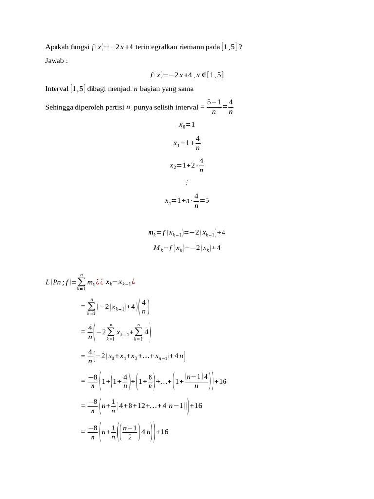 Riemann Integrasi Fungsi pada Interval | PDF