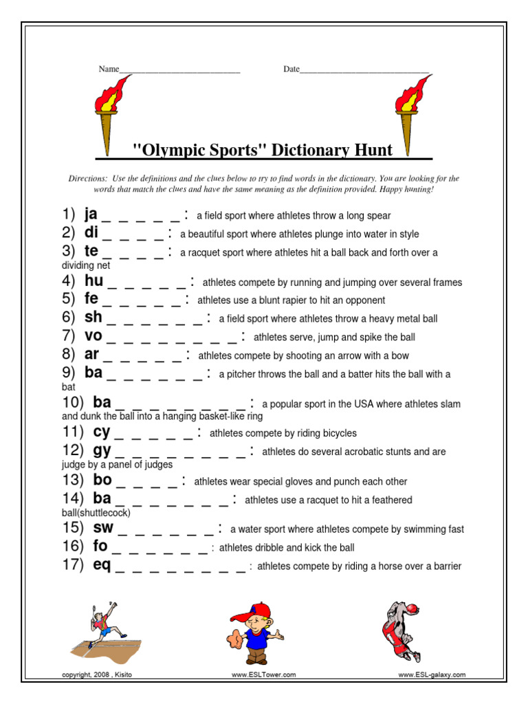 Dictionary Hunt Olympic Sports | PDF
