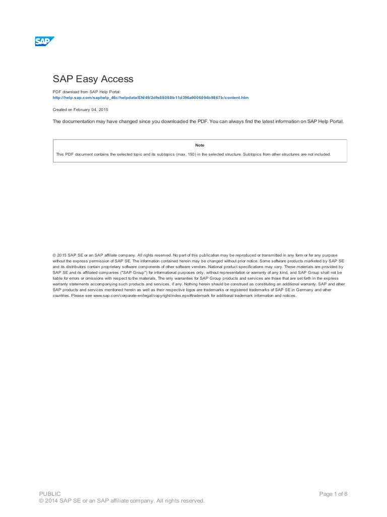 Sap Easy Access Pdf Menu Computing Computer File