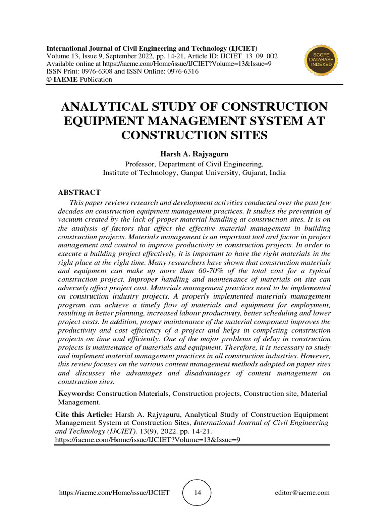 Construction Equipment Management Study | PDF | Supply Chain | Inventory