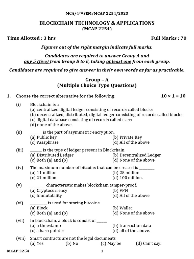 Blockchain Technology & Applications-Mcap 2254-2023 | PDF | Cryptocurrency | Computer Science