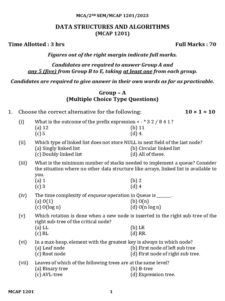 Data Structures and Algorithms-Mcap 1201-2023 | PDF | Time Complexity | Algorithms And Data ...