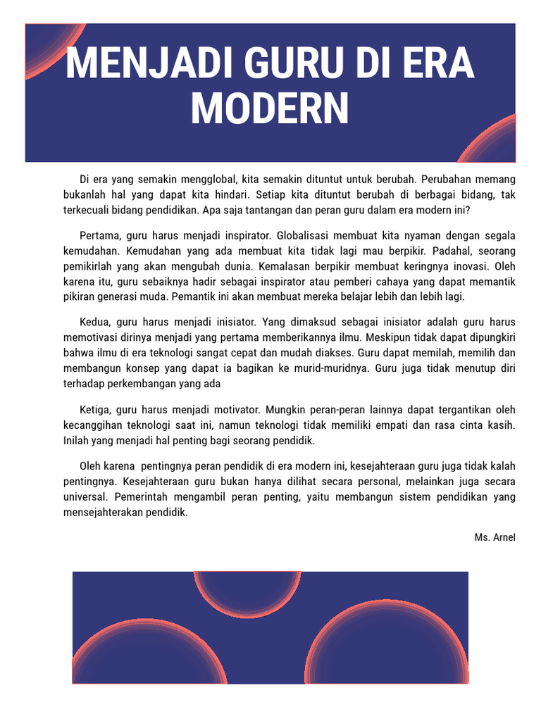 Arikel Menjadi Guru Di Era Modern Arnel | PDF