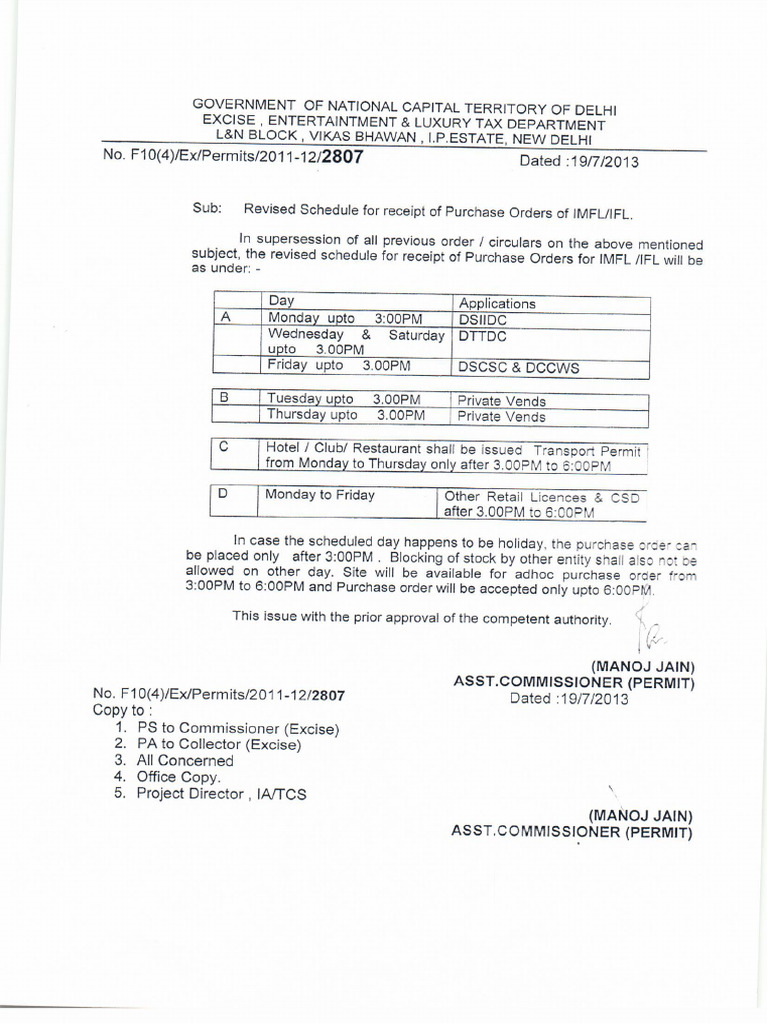 Schedule For Purchase Order of Imfl or Ifl | PDF