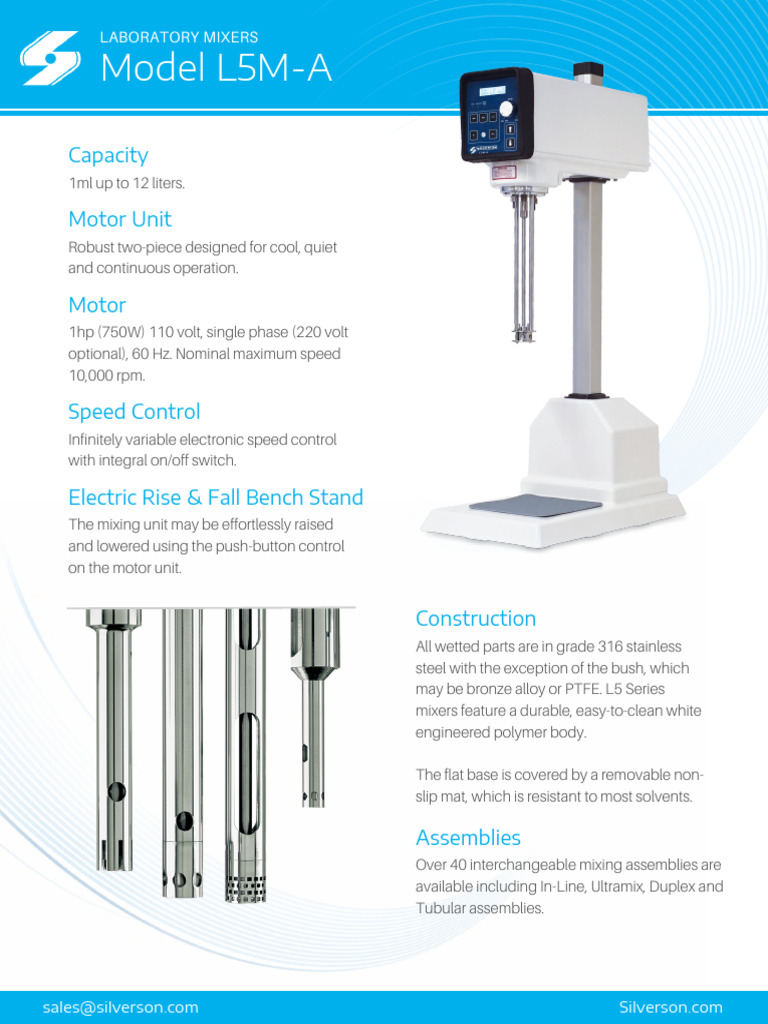 Silverson Laboratory Mixer Technical Info | PDF | Stainless Steel