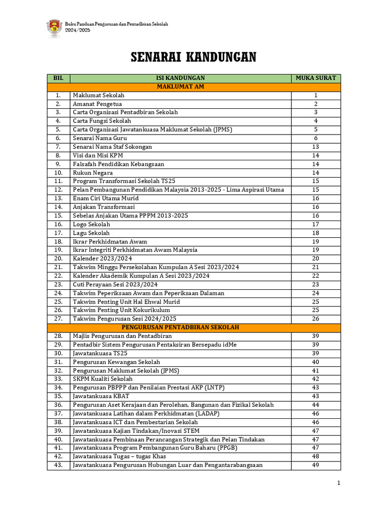 Buku Pengurusan SR 202425 | PDF