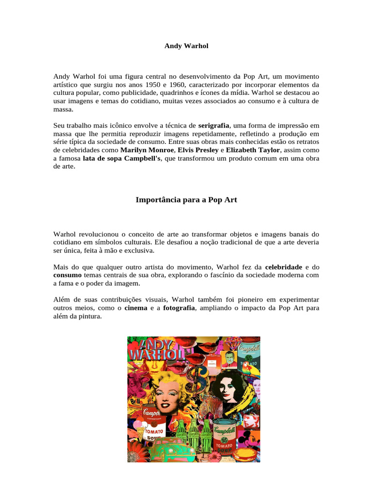 Andy Warhol PoP Art | PDF