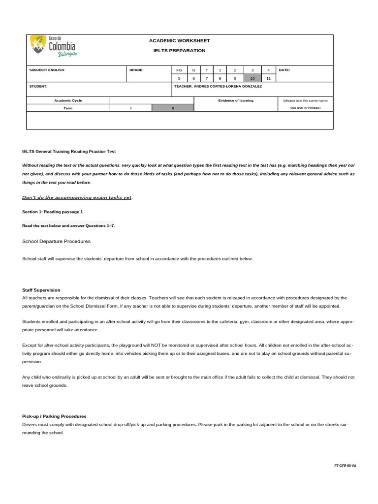 IELTS Reading General Training Session 1 | PDF | Schools ...
