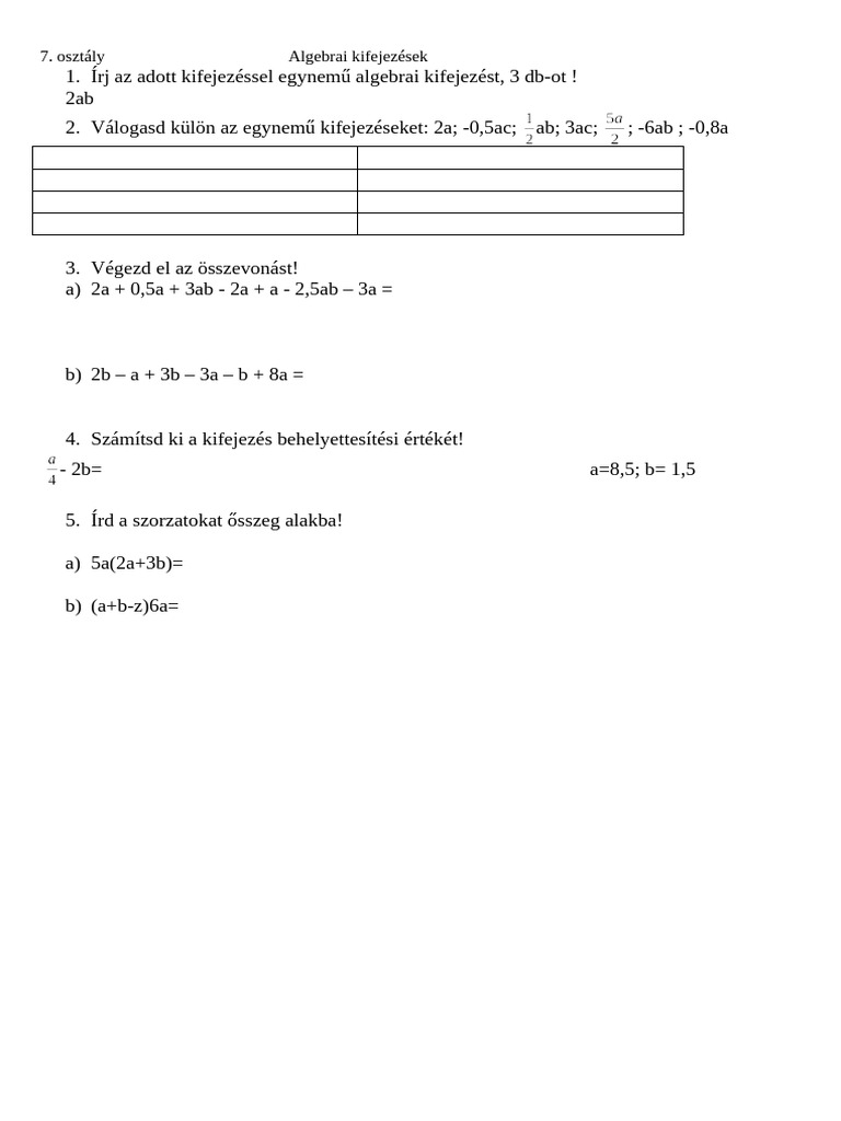 7 Oszt Algebra | PDF