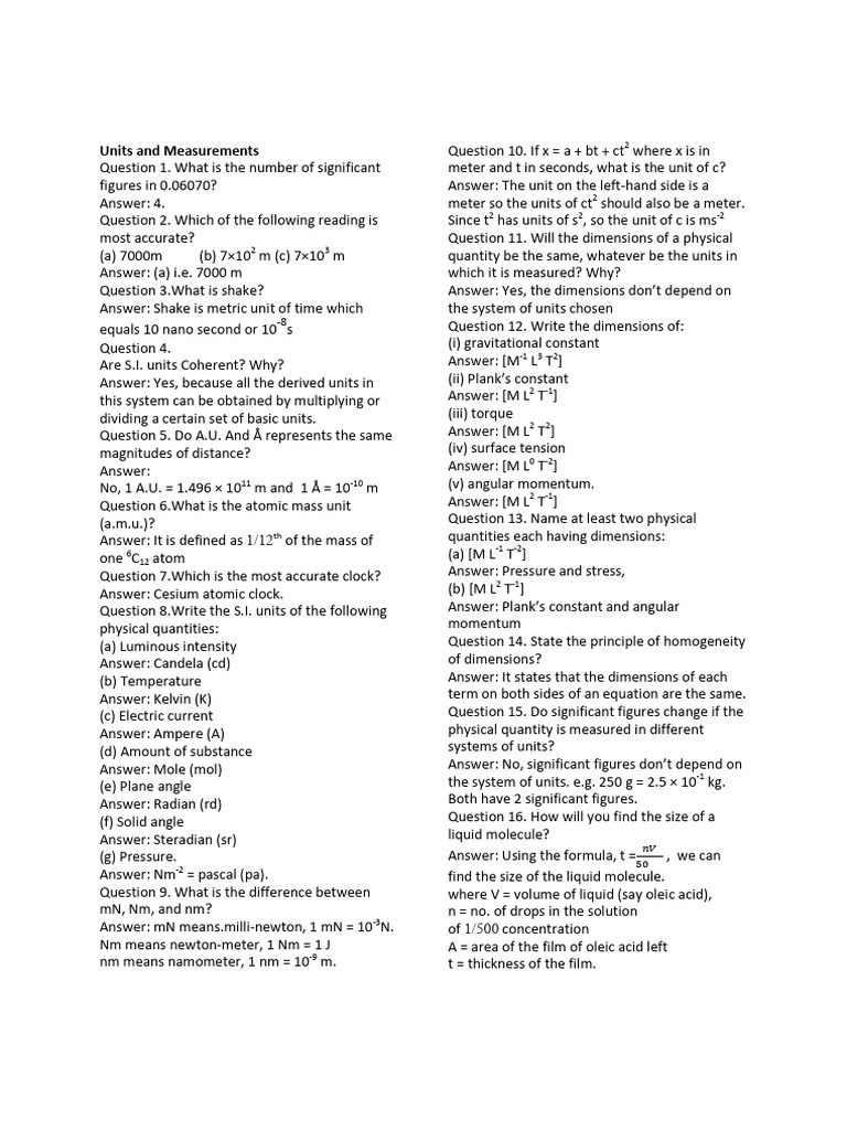Units and Measurement | PDF | International System Of Units ...