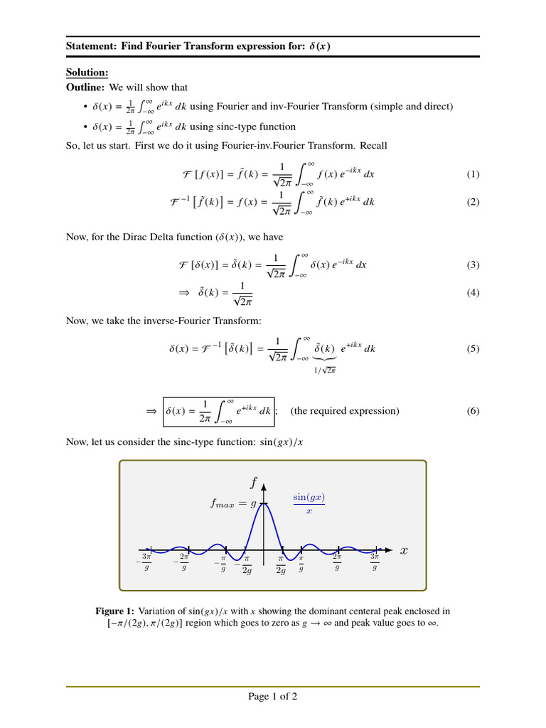 Fourier Transform of Dirac Delta | PDF | Mathematical Objects | Signal Processing