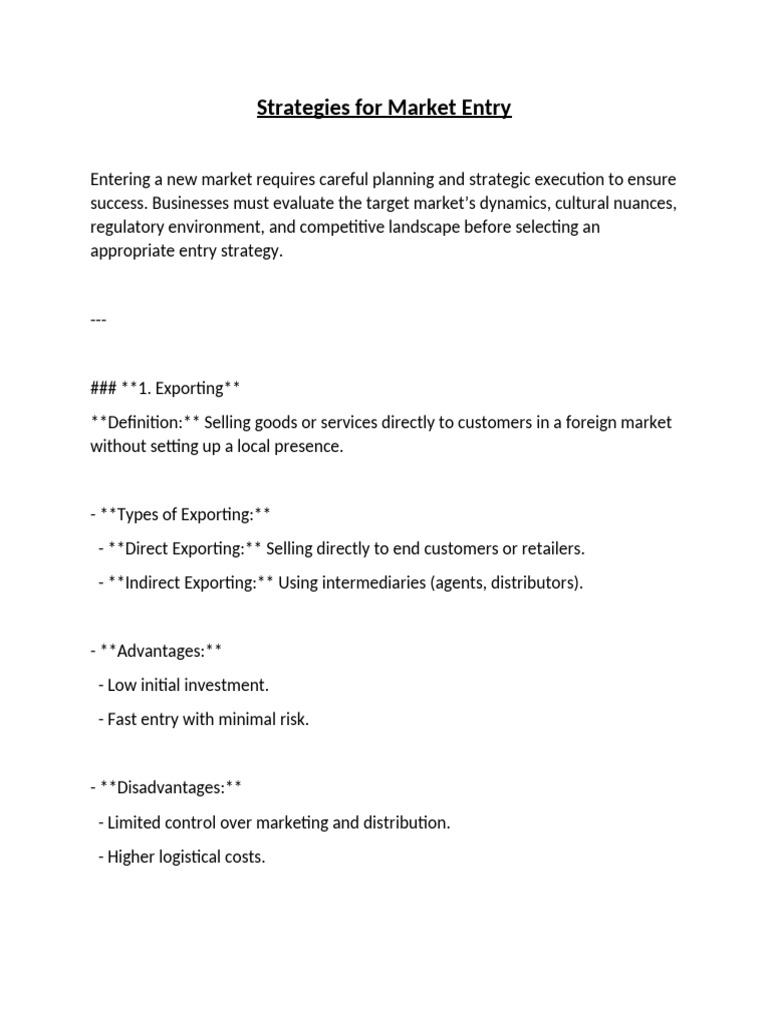 Market Entry Strategy Overview | PDF | Franchising | Market (Economics)