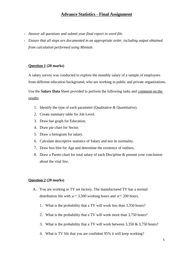 Advance Statistics - Final Assignment | PDF | Statistics | Salary