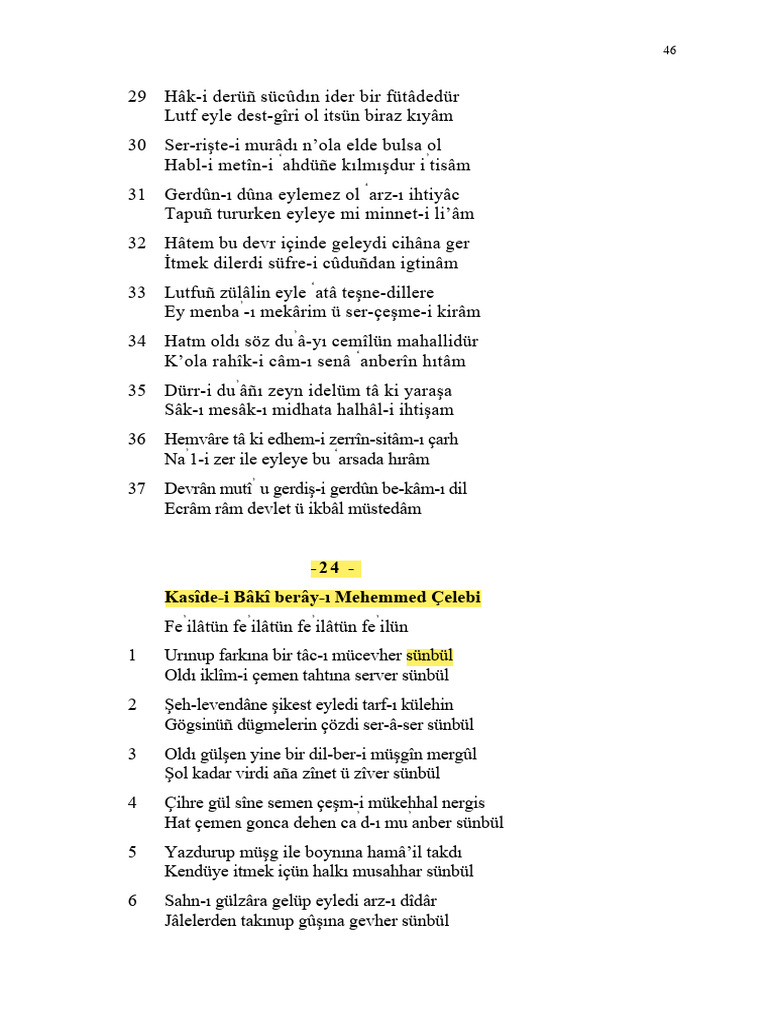 Ukey-Örnek Kasi̇de-Bâkî Sünbül Kasi̇desi̇-Sünbül Kasi̇desi̇ Şerhi̇ | PDF