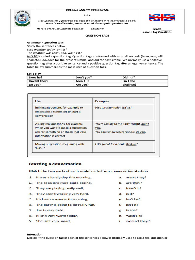 Worksheet Questions Tag | PDF | Question | Language Mechanics