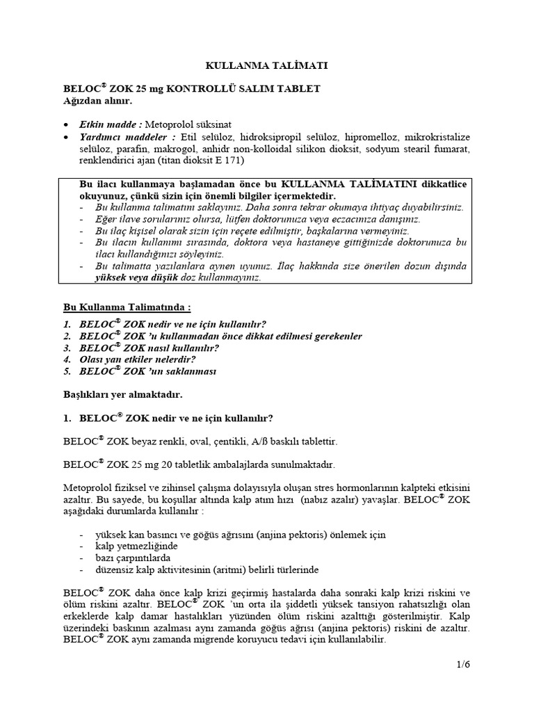 6472 Beloc Zok 25 MG Kontrollu Salim Tablet KT | PDF