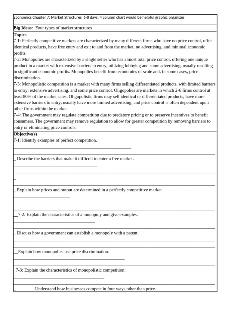 Economics Chapter 7 Packet | PDF | Monopoly | Oligopoly
