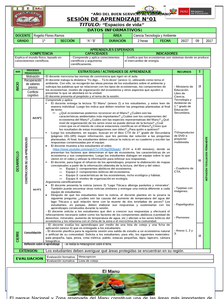 Sesión de Aprendizaje N°09 | PDF | Maestros | Ecosistema
