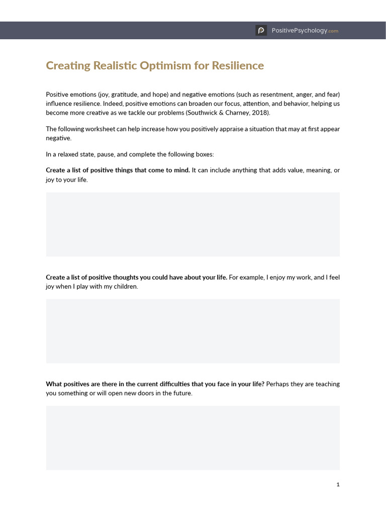 Creating Realistic Optimism For Resilience | PDF | Self-Improvement