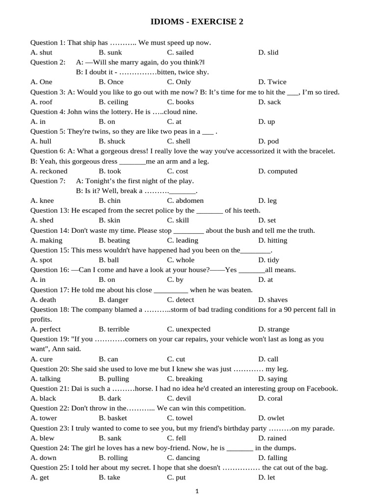 Idioms Exercise: Fill in the Blanks | PDF