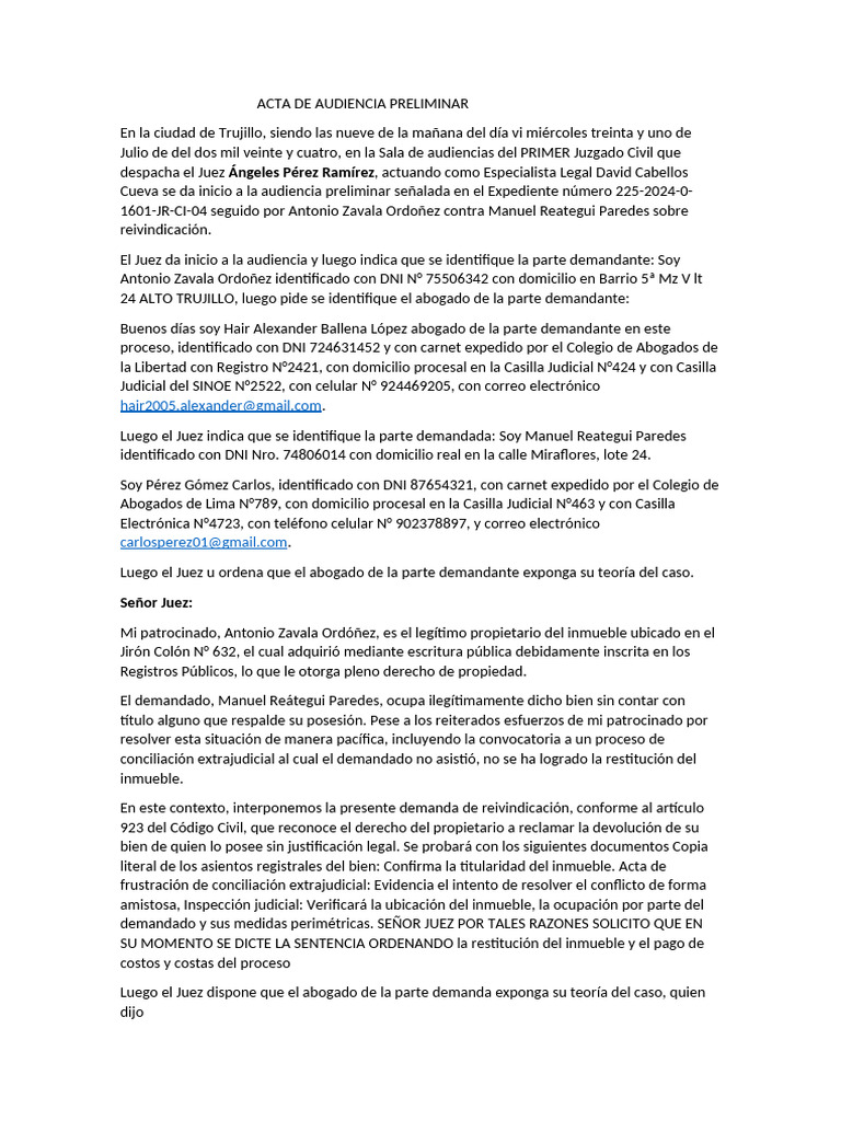 Acta de Audiencia Preliminar | PDF | Ley procesal | Ley Pública