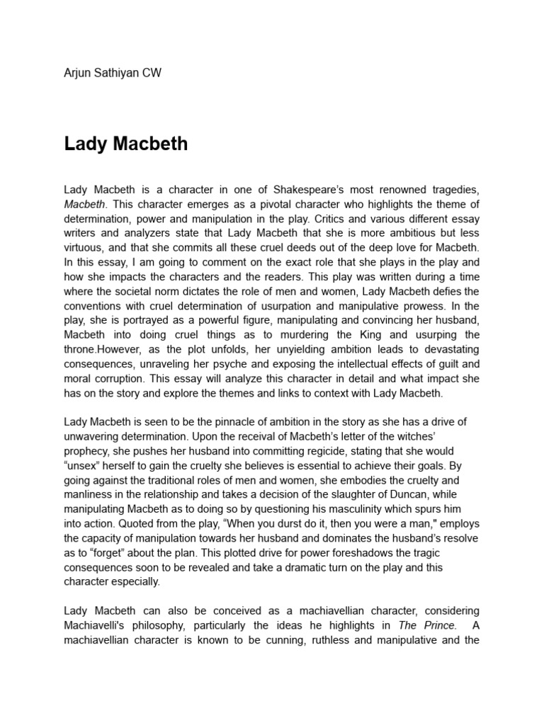 Lady Macbeth Coursework Draft Essay | PDF | Macbeth | Guilt (Emotion)