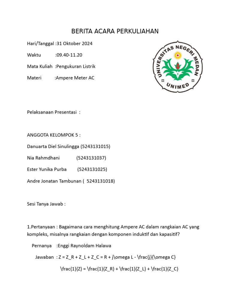Berita Acara Perkuliahan-1 | PDF | Sains & Matematika