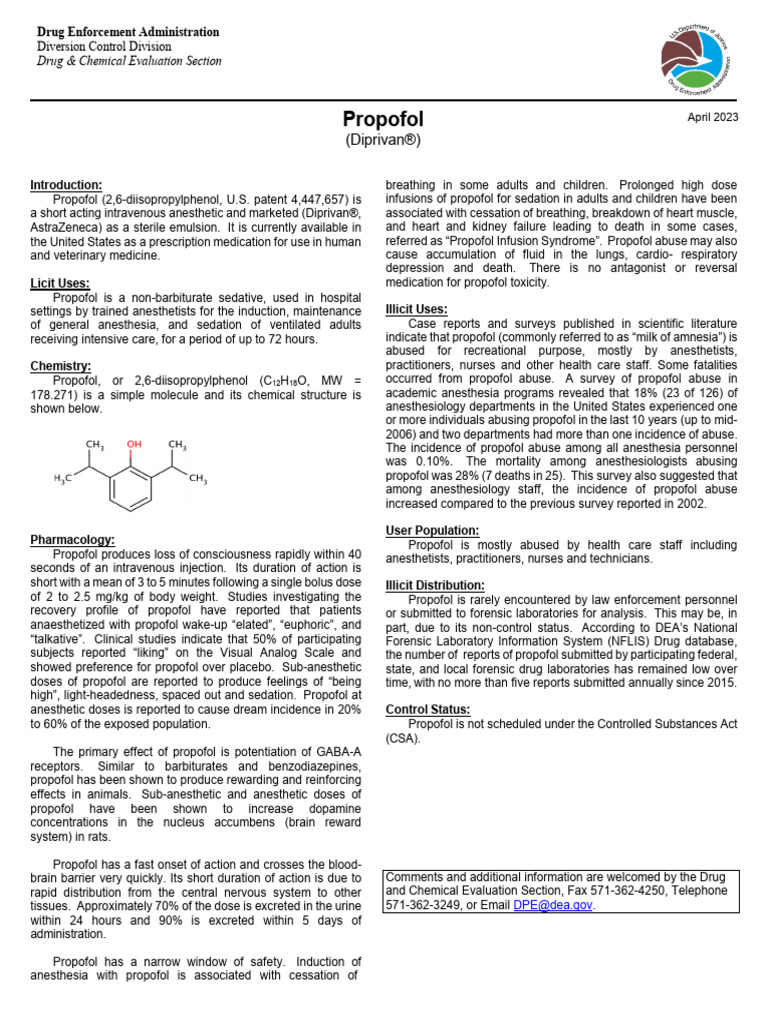 propofol | PDF | Anesthesia | Drugs Acting On The Nervous System