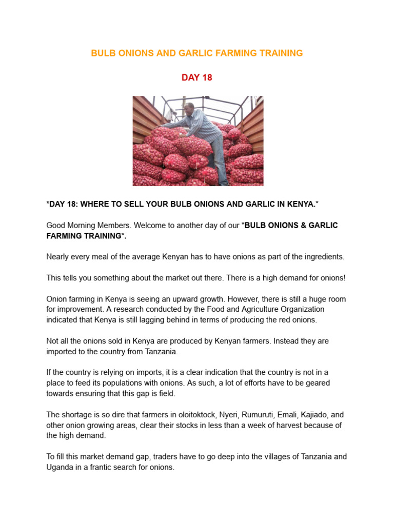 Day 18 - Bulb Onions and Garlic Farming Training | PDF | Sales | Retail