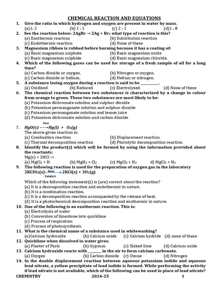 Question Bank - Chemistry | PDF | Chemical Reactions | Oxide