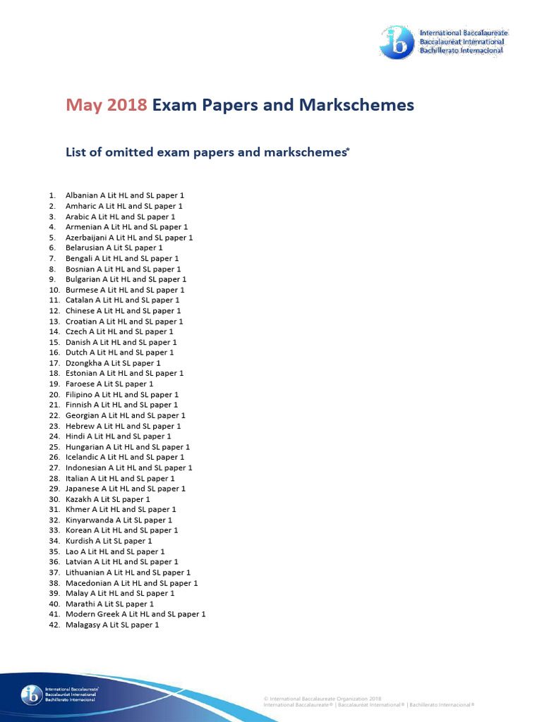 Exam Pack List of Omitted Papers and Markschemes | PDF | Languages ...