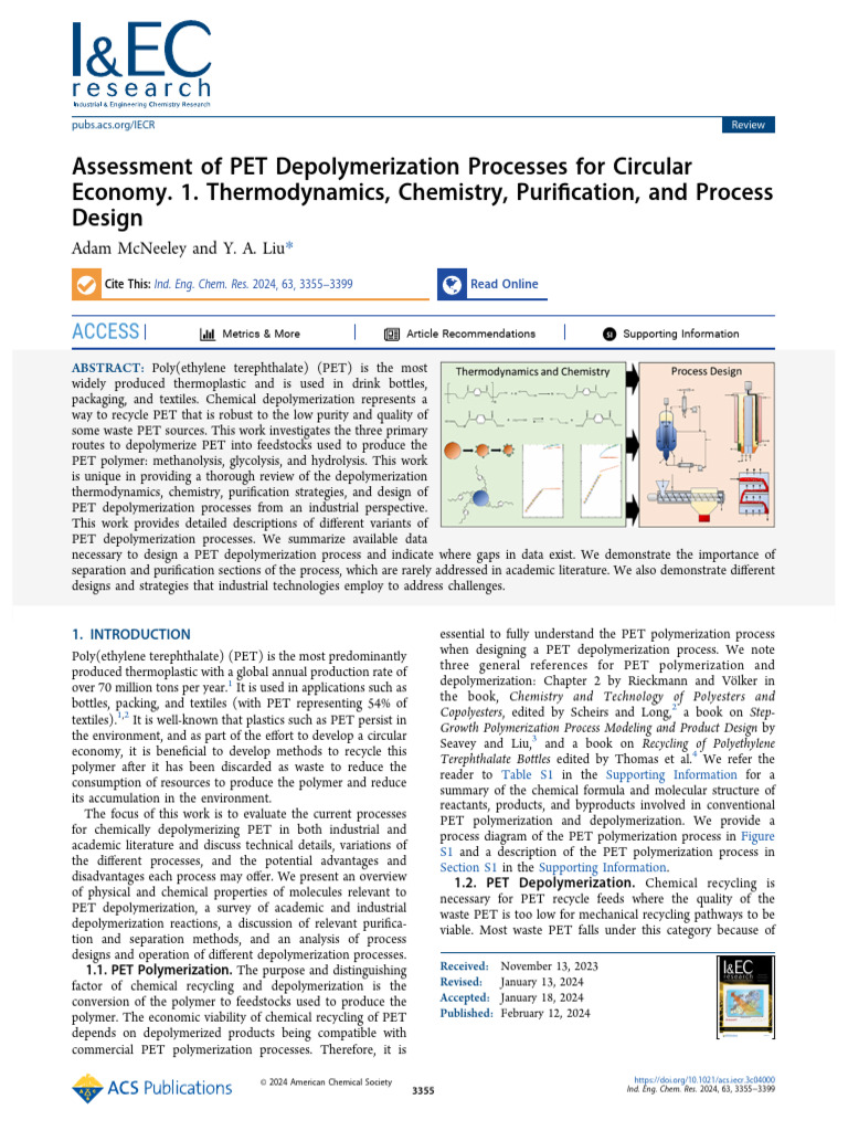 Assessment of PET Depolymerization Processes For Circular Economy. 1 ...