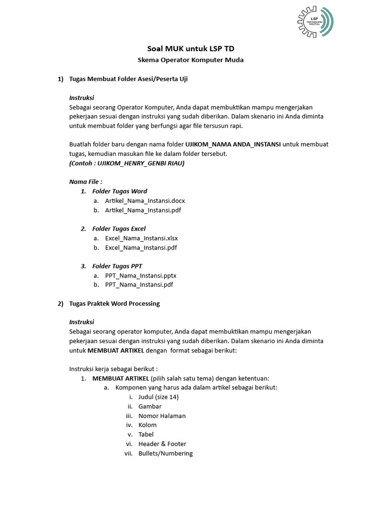 Soal MUK Untuk LSP TD2 | PDF
