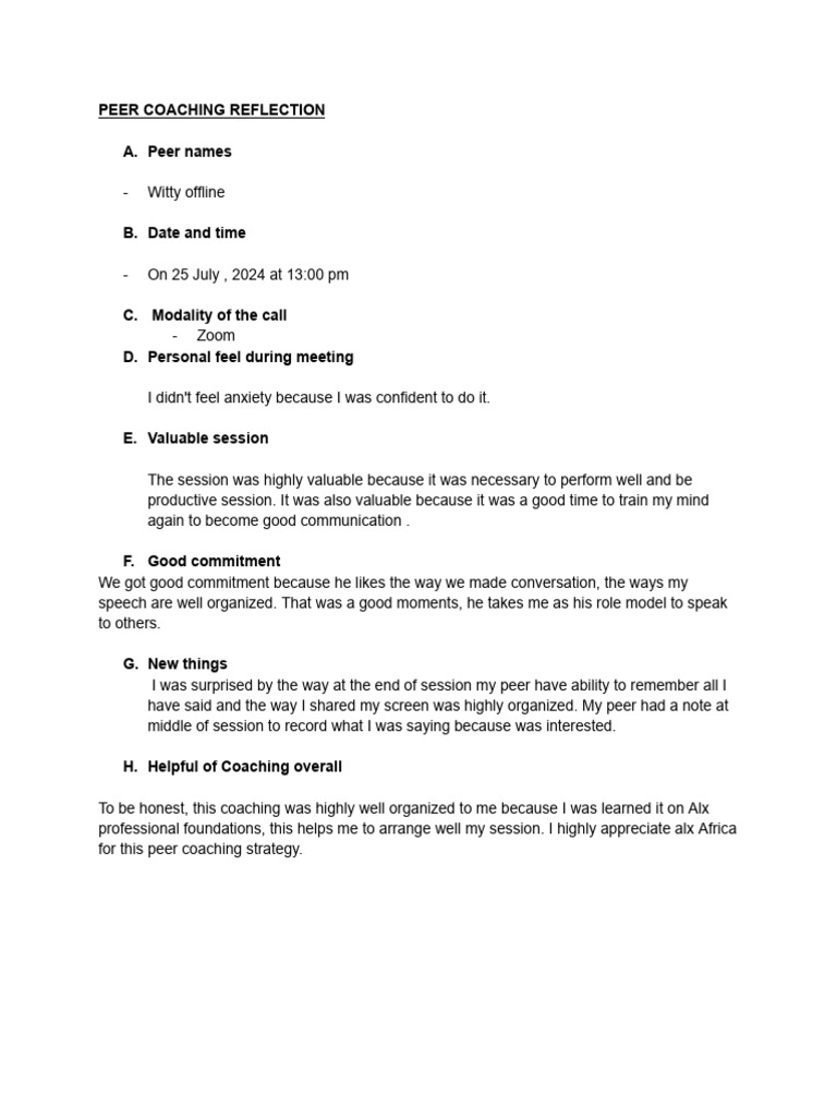Peer Coaching Reflection | PDF