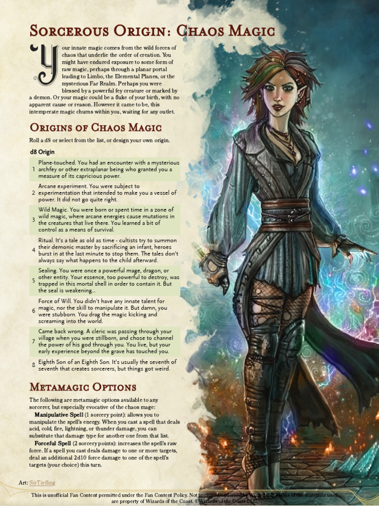 D&D 5E - Homebrew - Sorcerous Origin Chaos Magic | PDF | Fantasy Role Playing Games | Dungeons ...