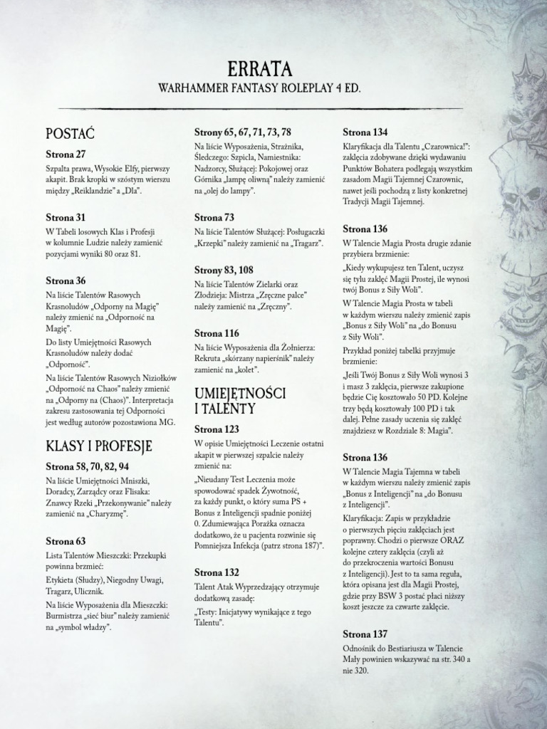 Errata WFRP 4 Ed PL 1.2 | PDF