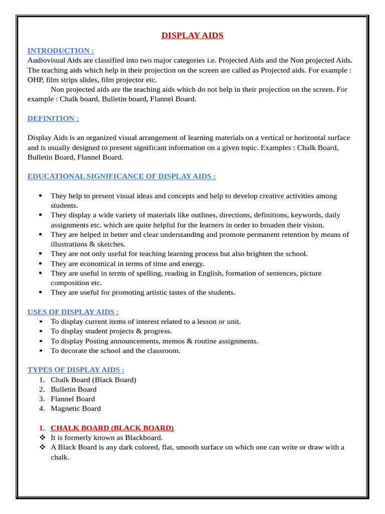 Display Aids | PDF | Teachers | Memory
