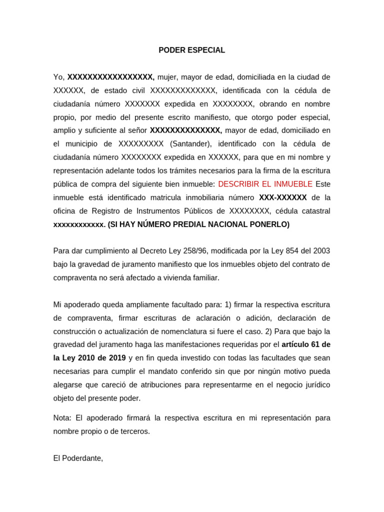 Modelo Poder para Firmar Escritura de Venta | PDF | Derecho