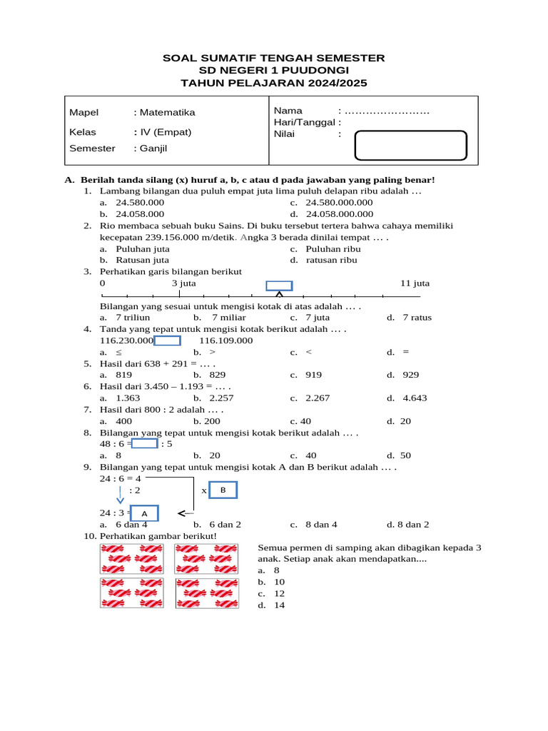 Soal STS 1 MTK Kelas 4 | PDF