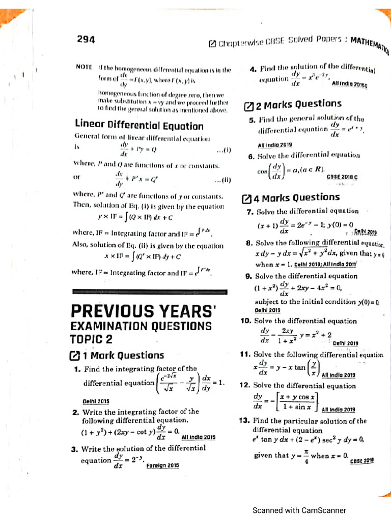 12th Cbse Differential Equations One Word | PDF