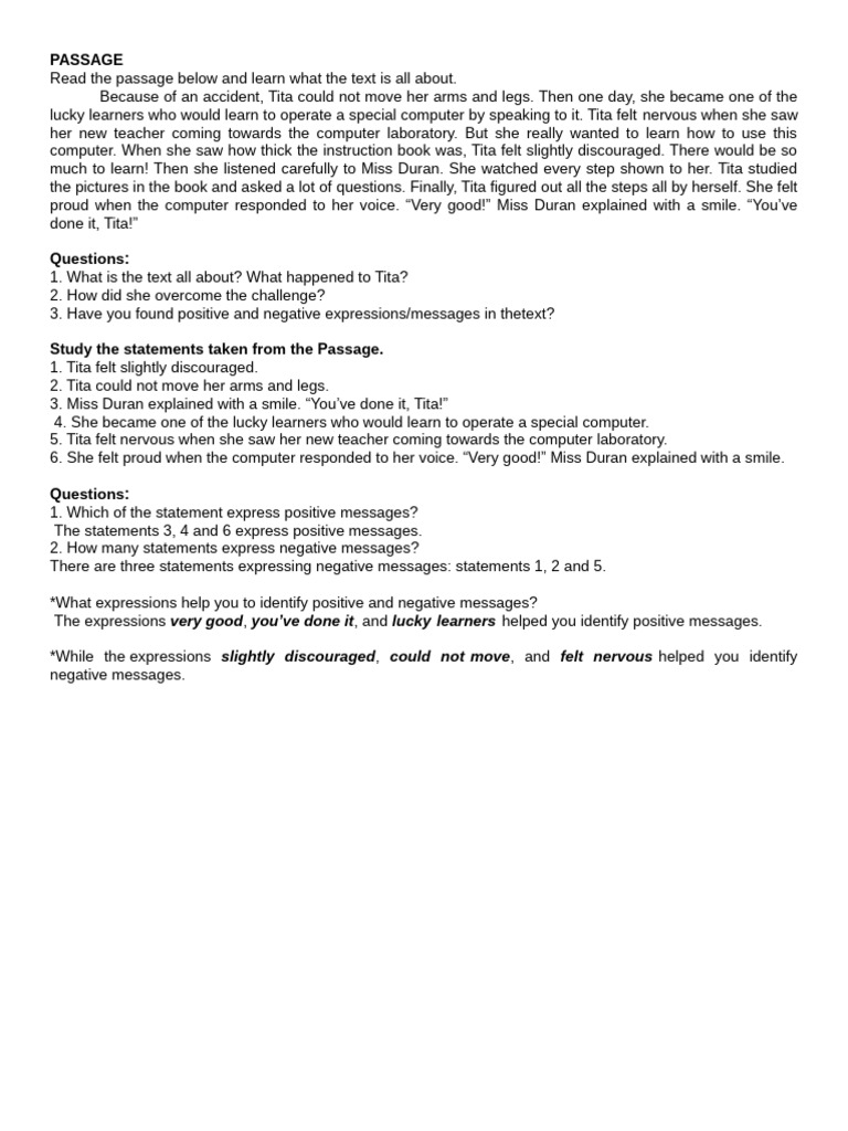Visuals Drill Seatwork Positive Negative Messages | PDF