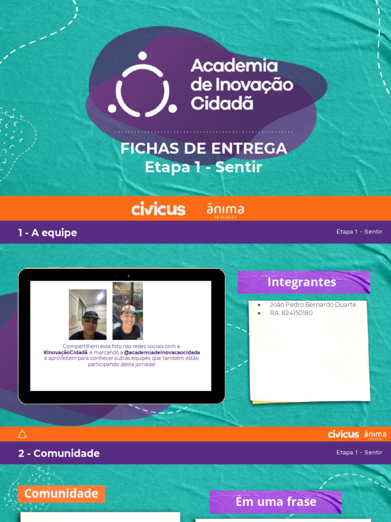 Etapa 1 - Sentir - Fichas de Entrega AIC 1 - Vida e Carreira 3 | PDF