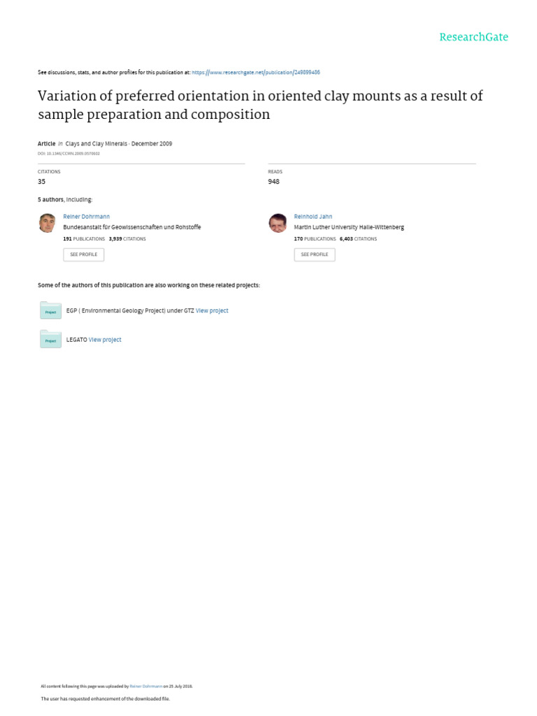 Variation of Preferred Orientation in Oriented Clay Mounts As A Result ...